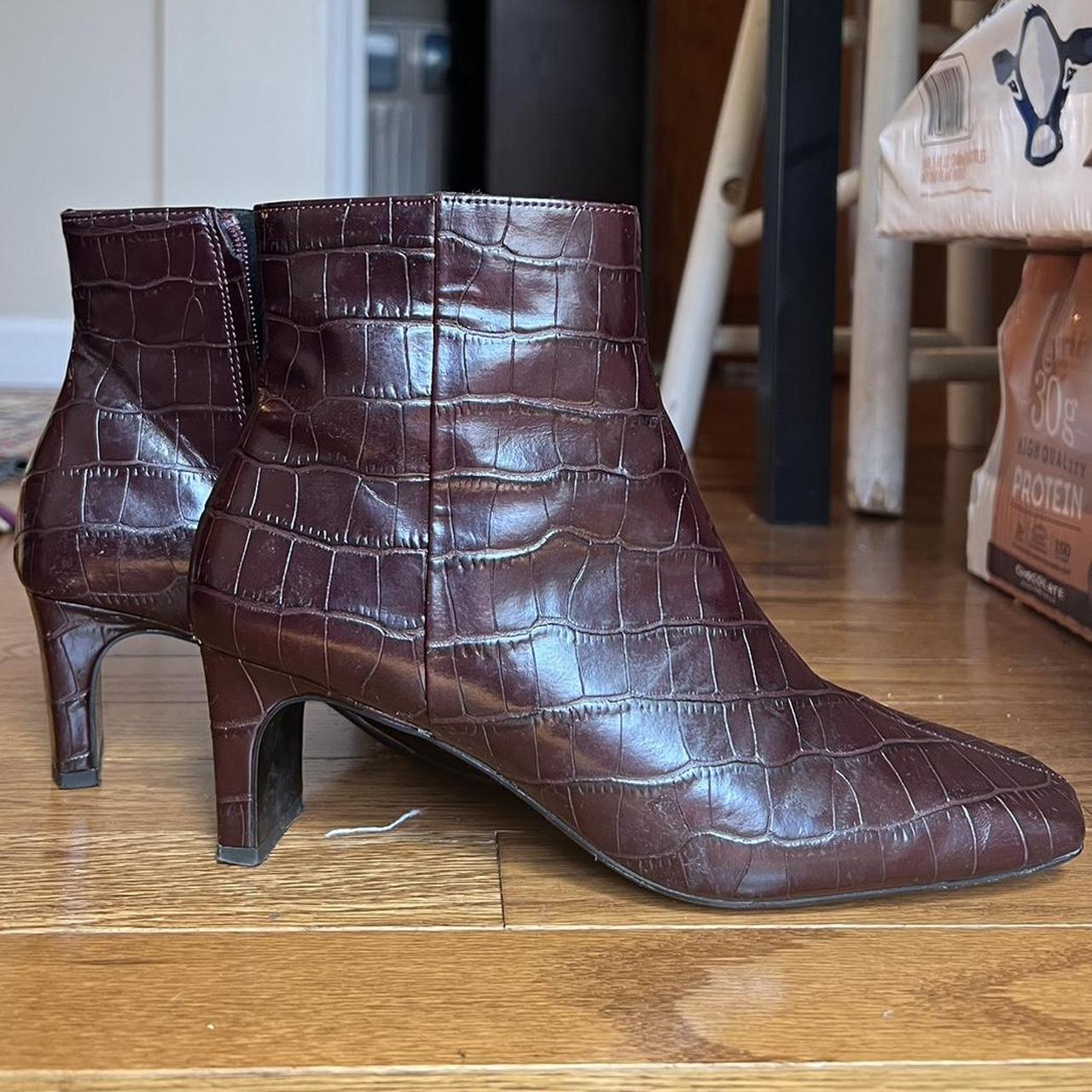 Mango Women's Burgundy Boots | Depop