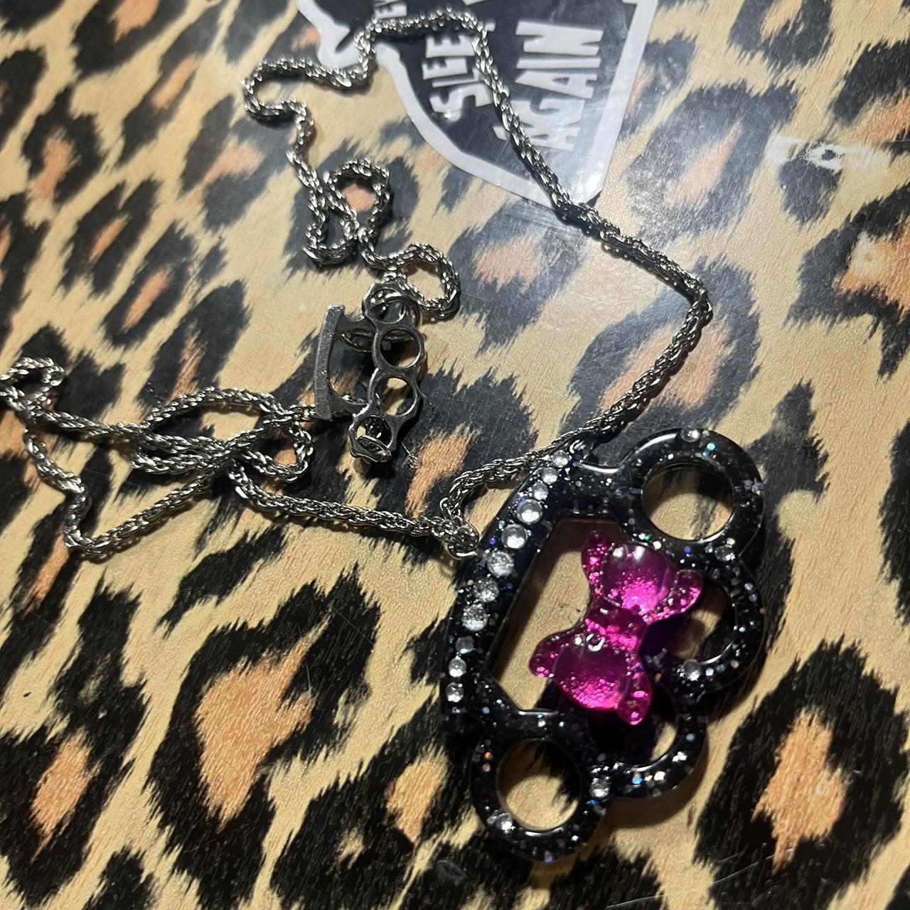 Unisex black and pink knuckles emo / scene chain,... - Depop