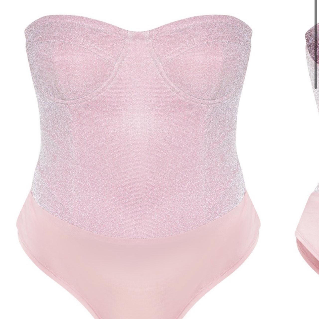Pink glitter bandeau cupped bodysuit. - Depop