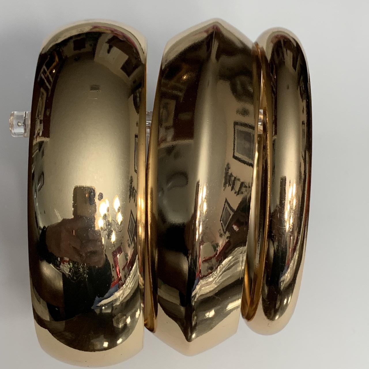 Gold plated stainless steel bracelet set 2–1” wide... | Depop