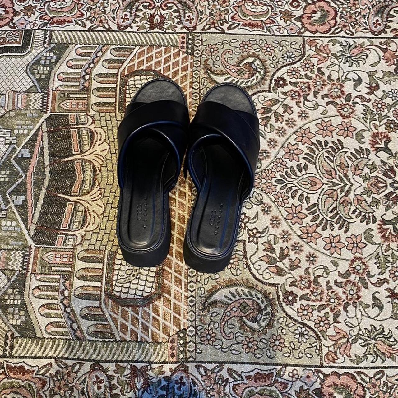 ASOS UK 6 black leather look chunky platform sandals... - Depop