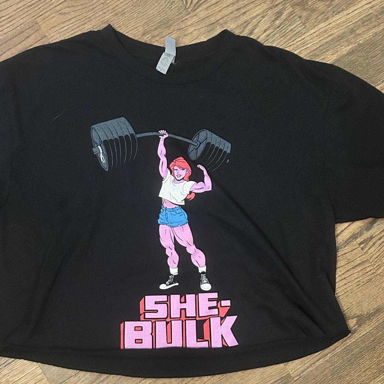 Black and pink cropped gym tee She-Bulk #gymwear... | Depop