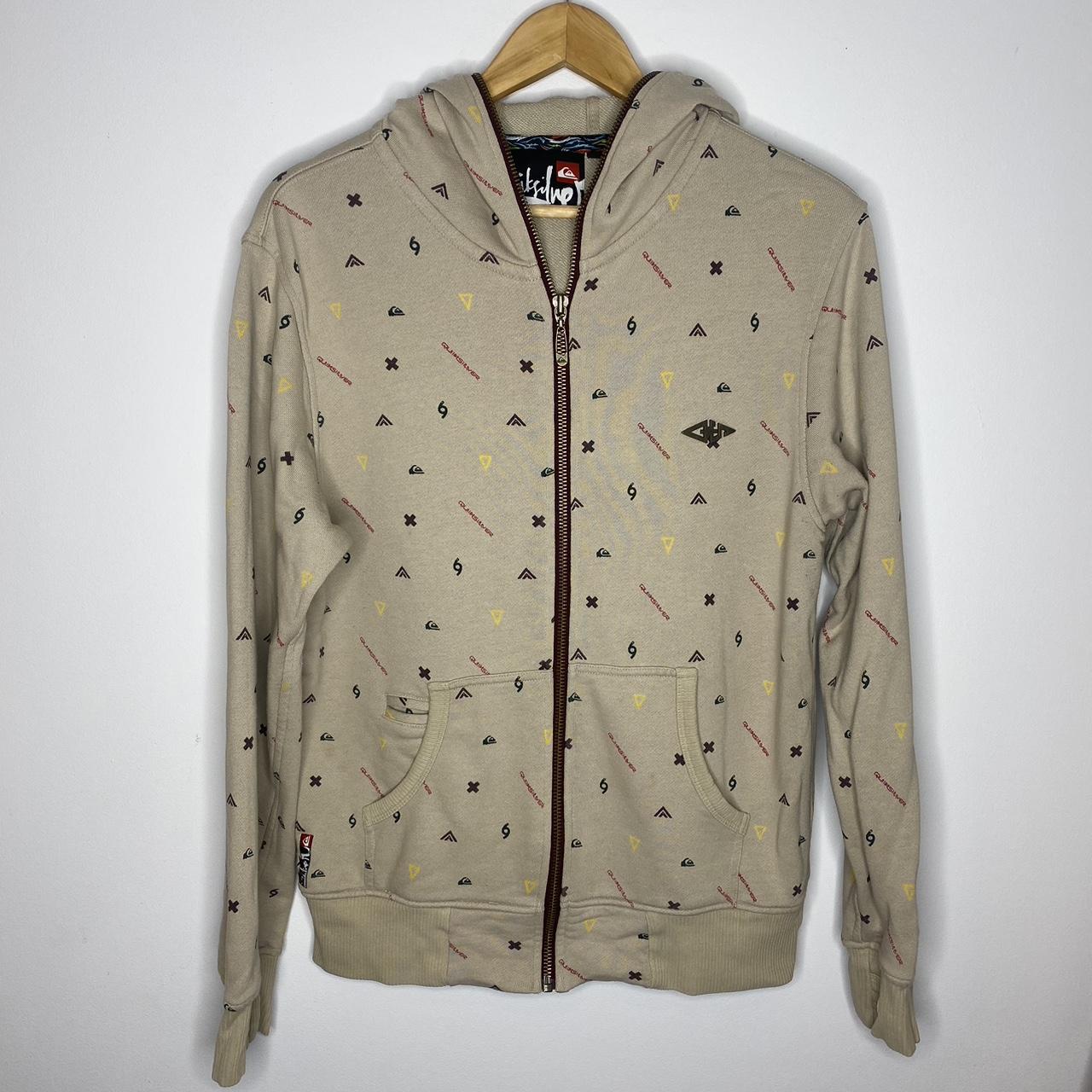 Men Vintage Quiksilver Tan Zip Hoodie All Over Print... - Depop