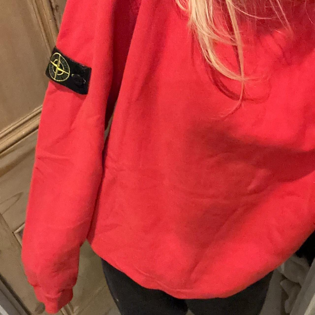 red stone island sweatshirt junior size 14 only... - Depop