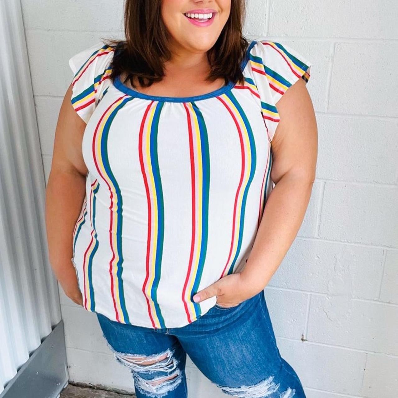 Multicolor Striped Raglan Tee Sizes Small-3X New... - Depop