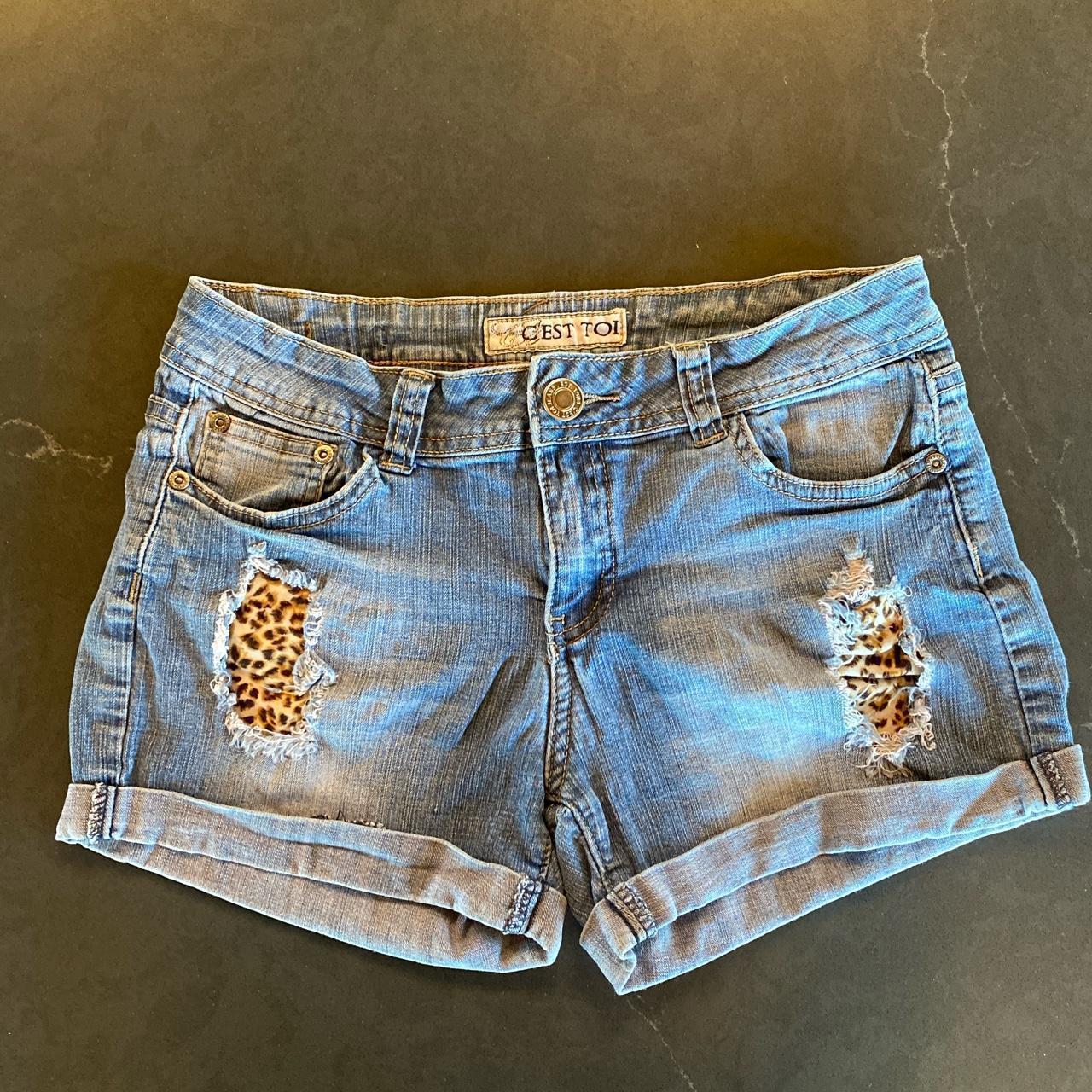 Mid rise faded distressed stretchy bootie jean denim... - Depop