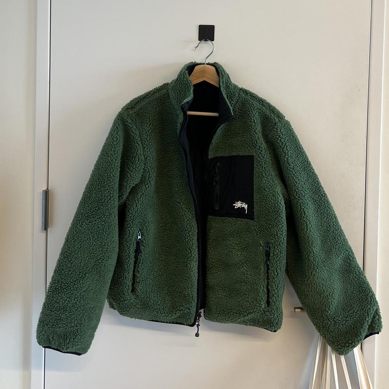 Stussy 8 Ball Reversible Sherpa Jacket in green!... - Depop