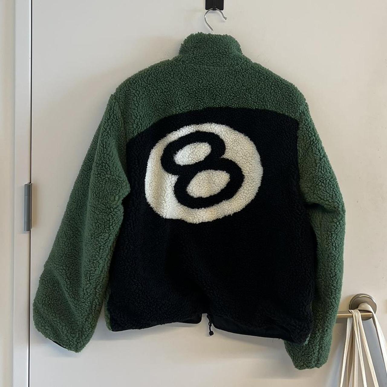 Stussy 8 Ball Reversible Sherpa Jacket in green!... - Depop