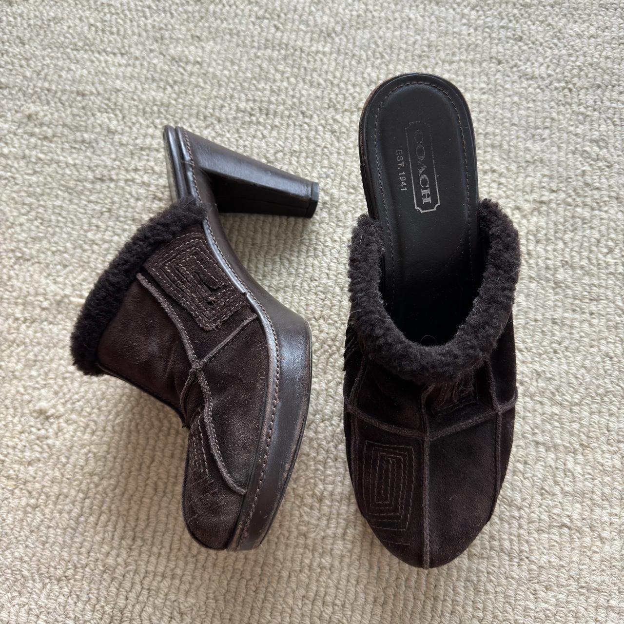 Vintage Coach dark brown suede clogs - size... - Depop
