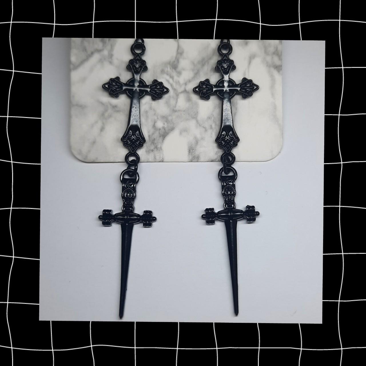 🗡️🖤 long cross and dagger earings 🖤🗡️ #dagger #cross... - Depop