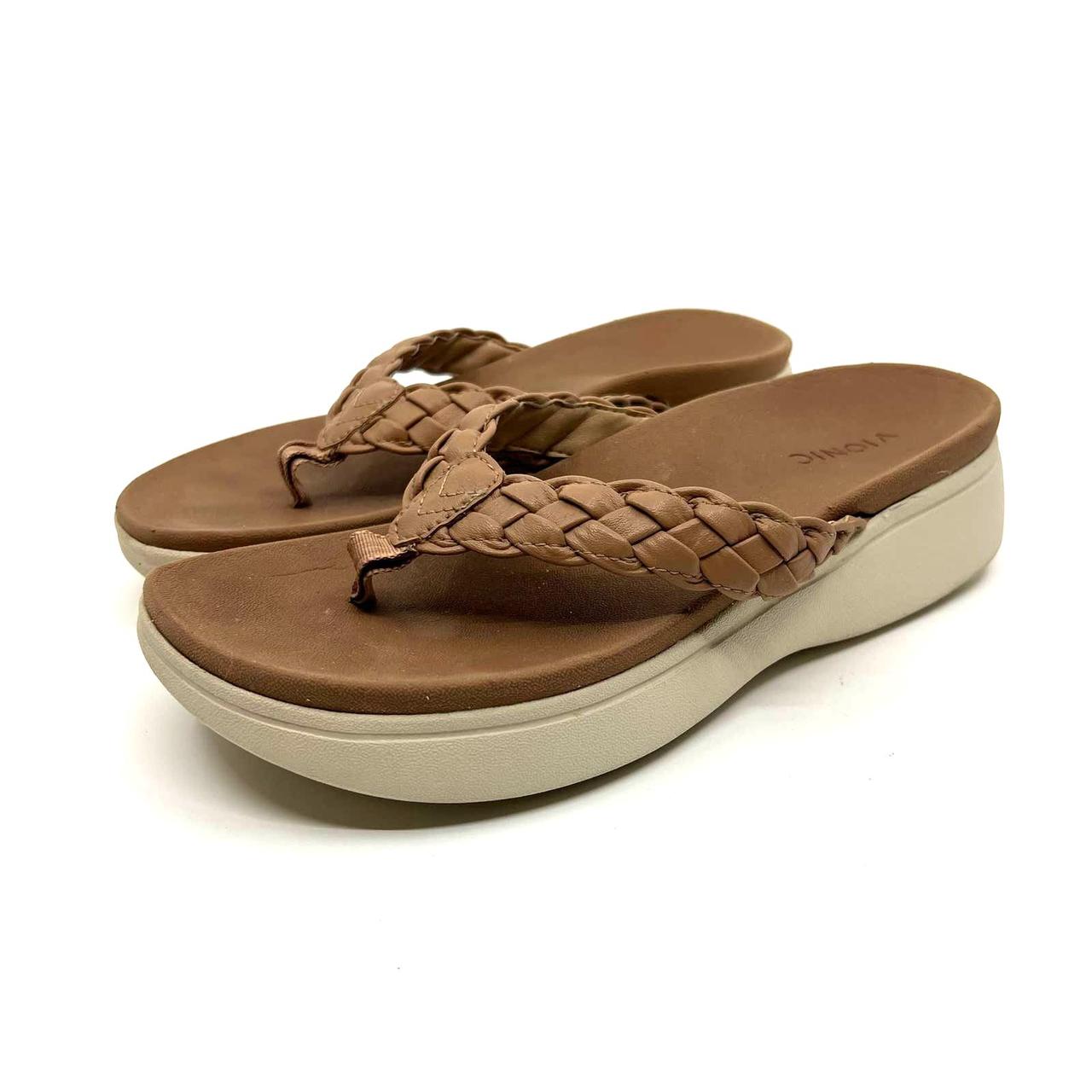 Vionic Kenji Woven Leather Platform Thong Sandals... - Depop