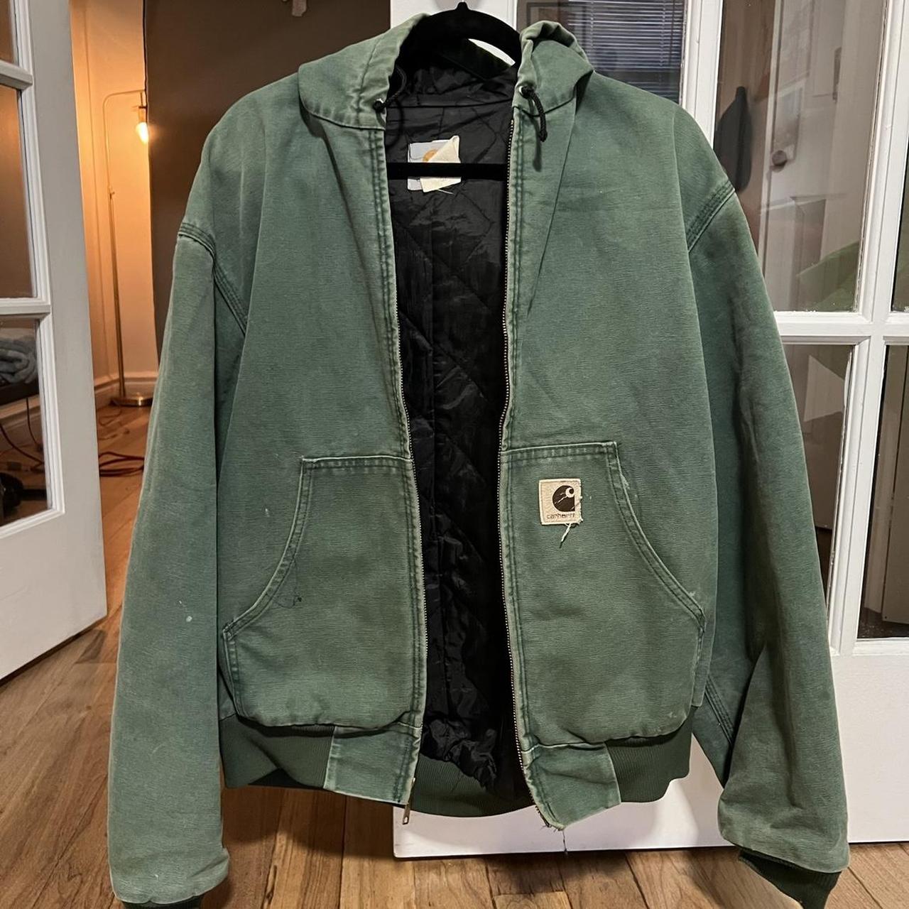 Vintage worn rare green color Carhartt hooded work... - Depop