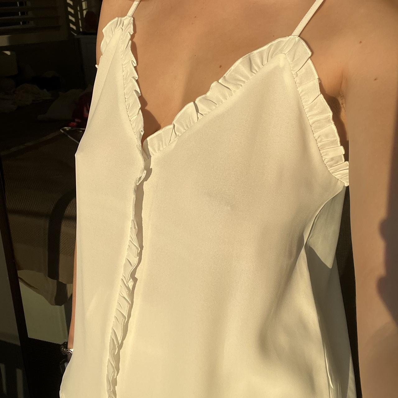 Sheer white singlet cami top with ruffle frill... - Depop