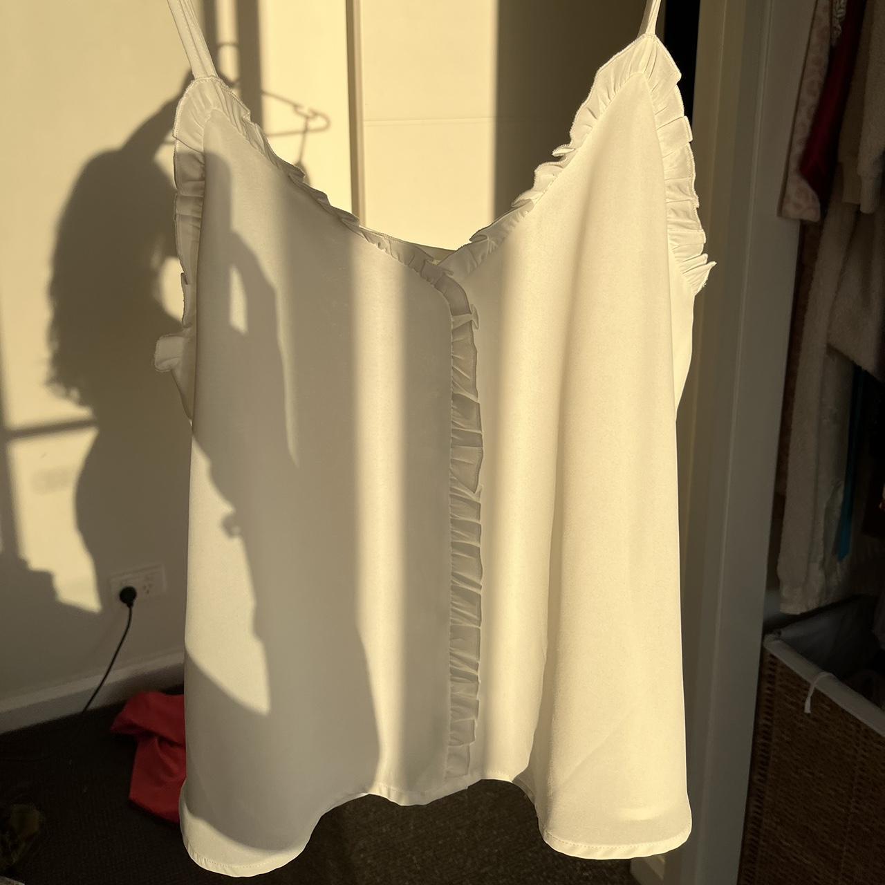 Sheer white singlet cami top with ruffle frill... - Depop