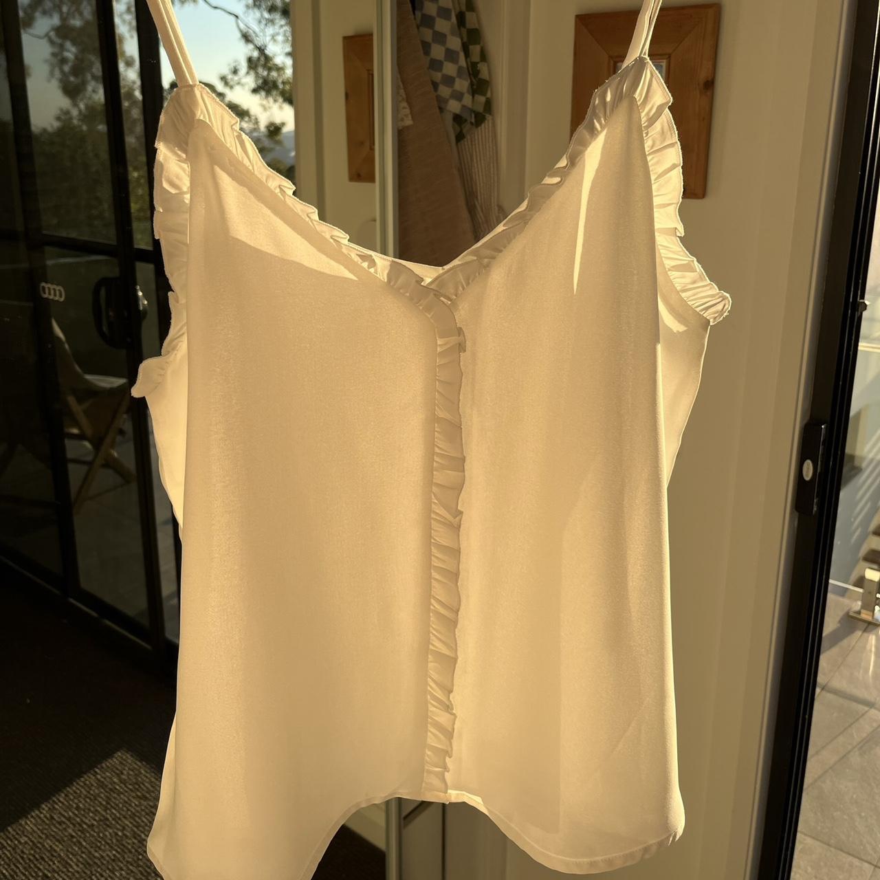 Sheer white singlet cami top with ruffle frill... - Depop