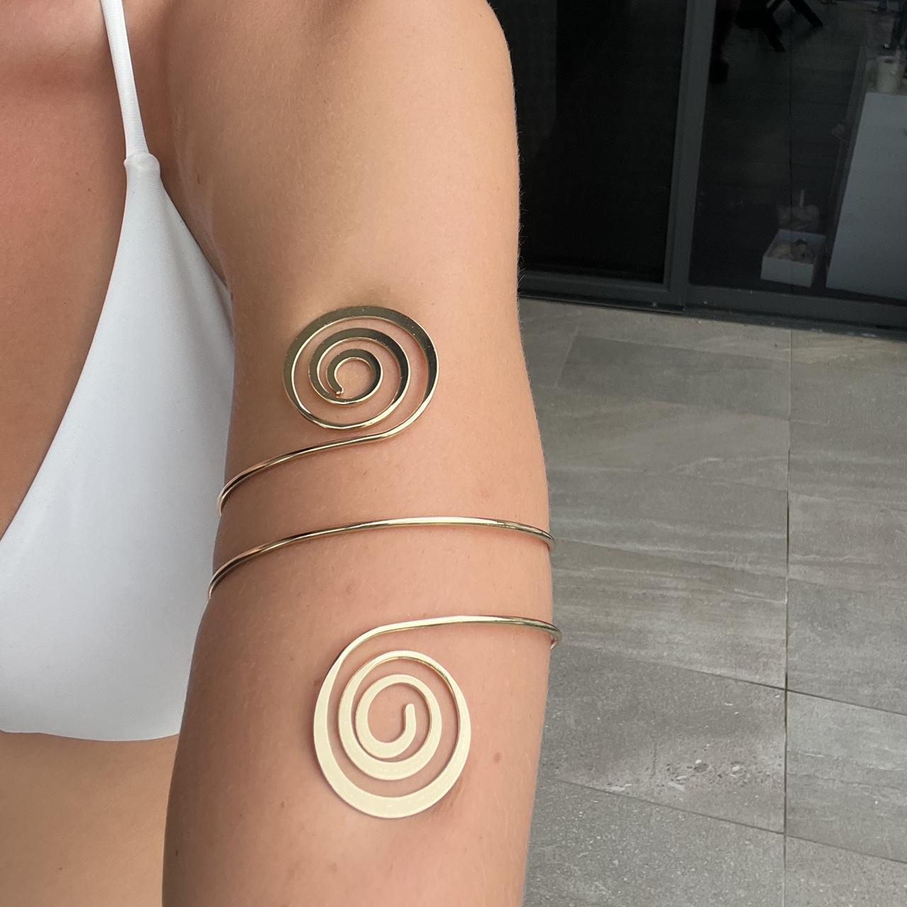Gold plated swirly arm cuff bangle 🫶🏼 Available in... - Depop