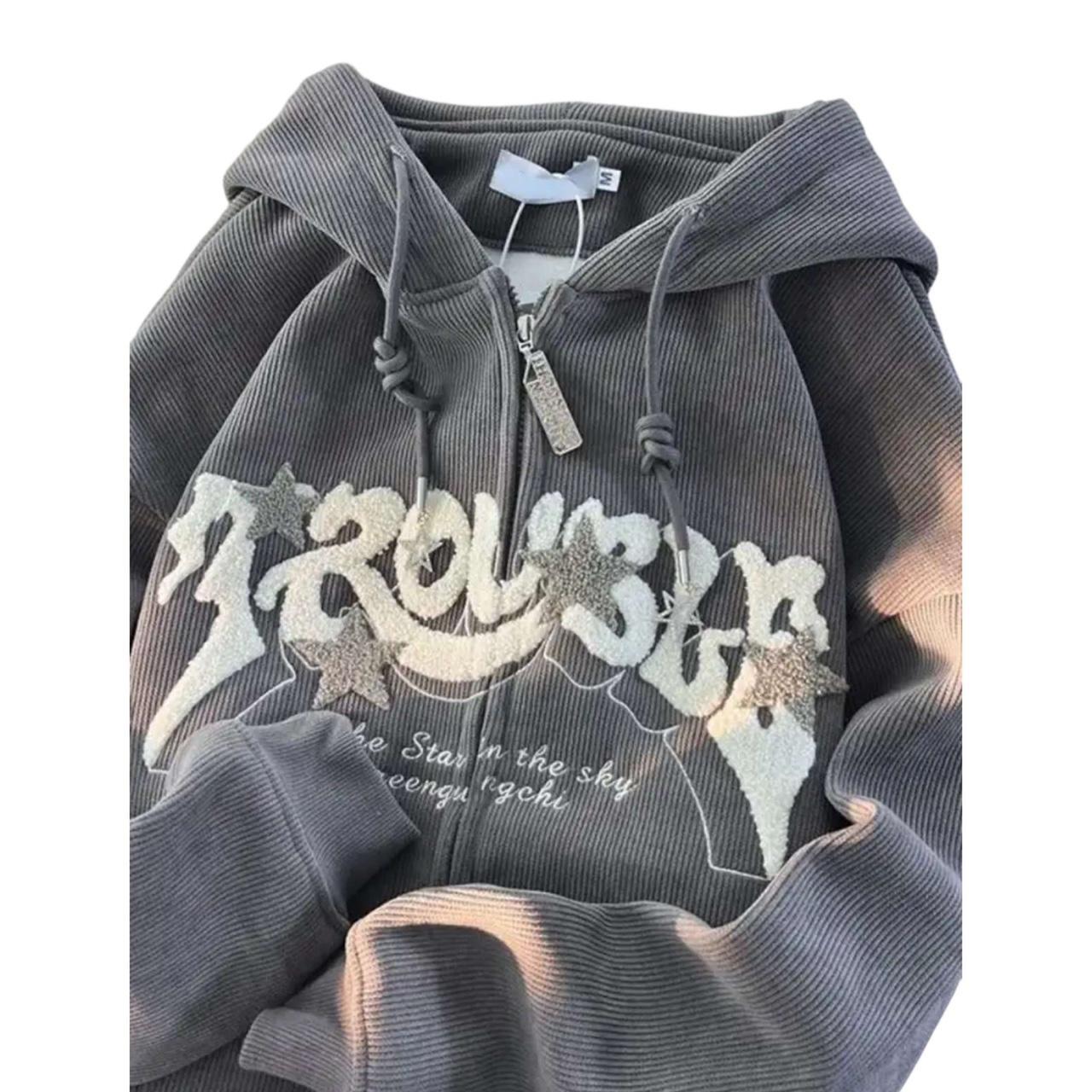 Y2K Style Mens Grey Zip Up Hoodie Sizes S-XXL... - Depop