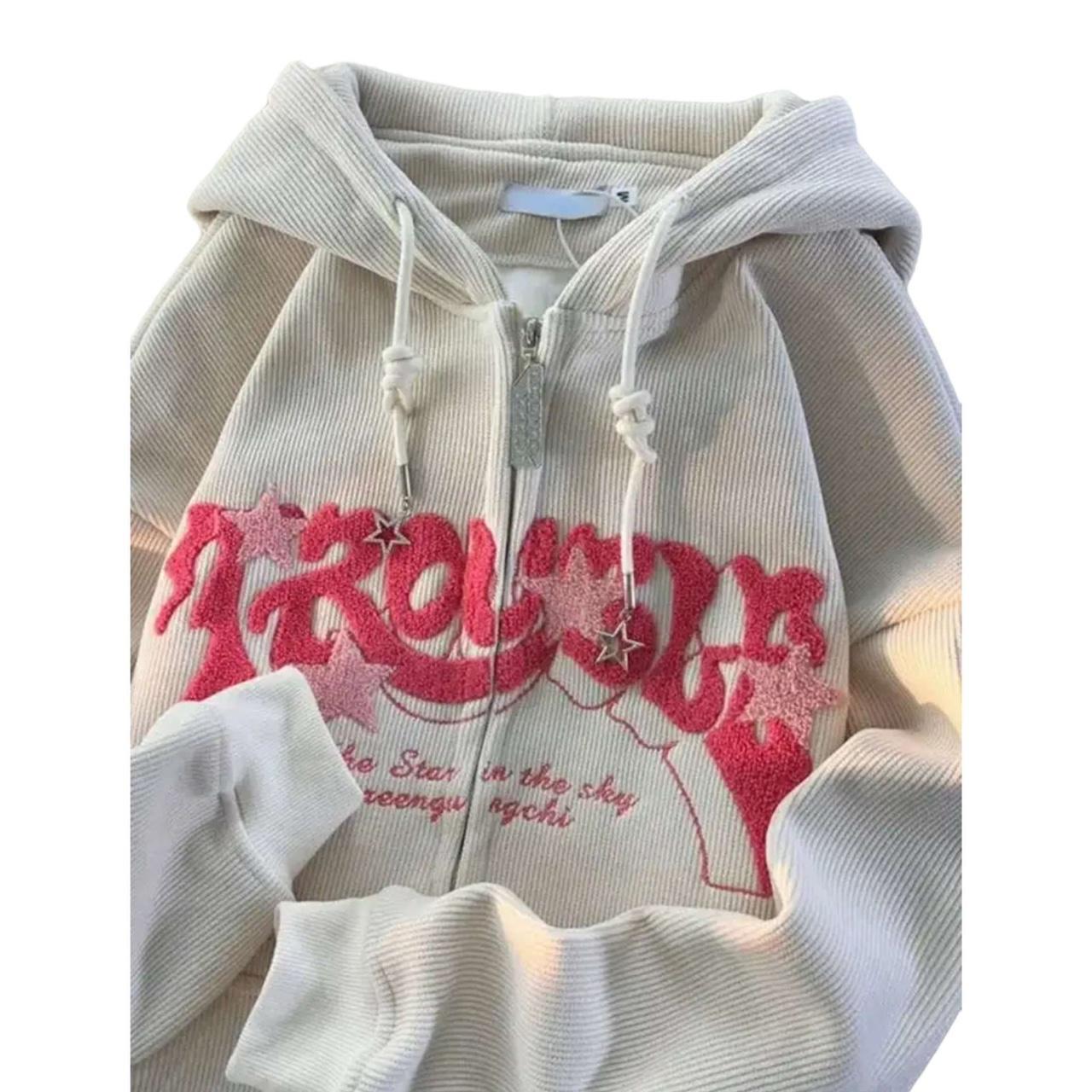 Y2K Style Mens Apricot Zip Up Hoodie Sizes S-XXL... - Depop