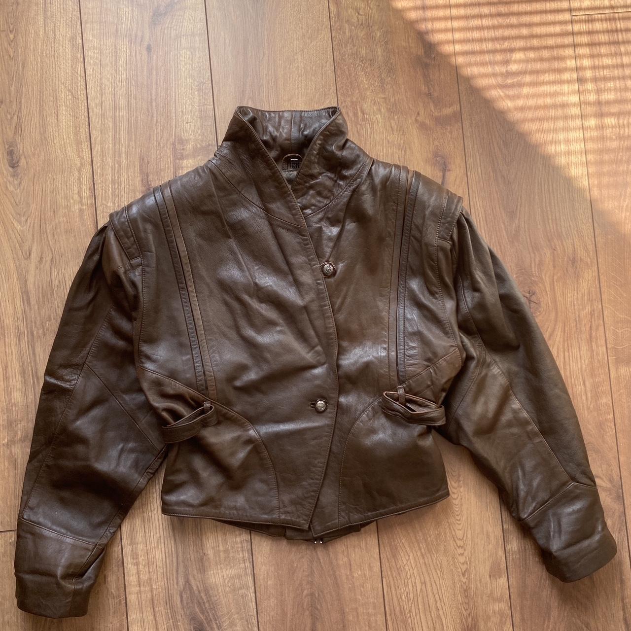 Vintage Echtes Leder Bat Leather Jacket Brown... - Depop
