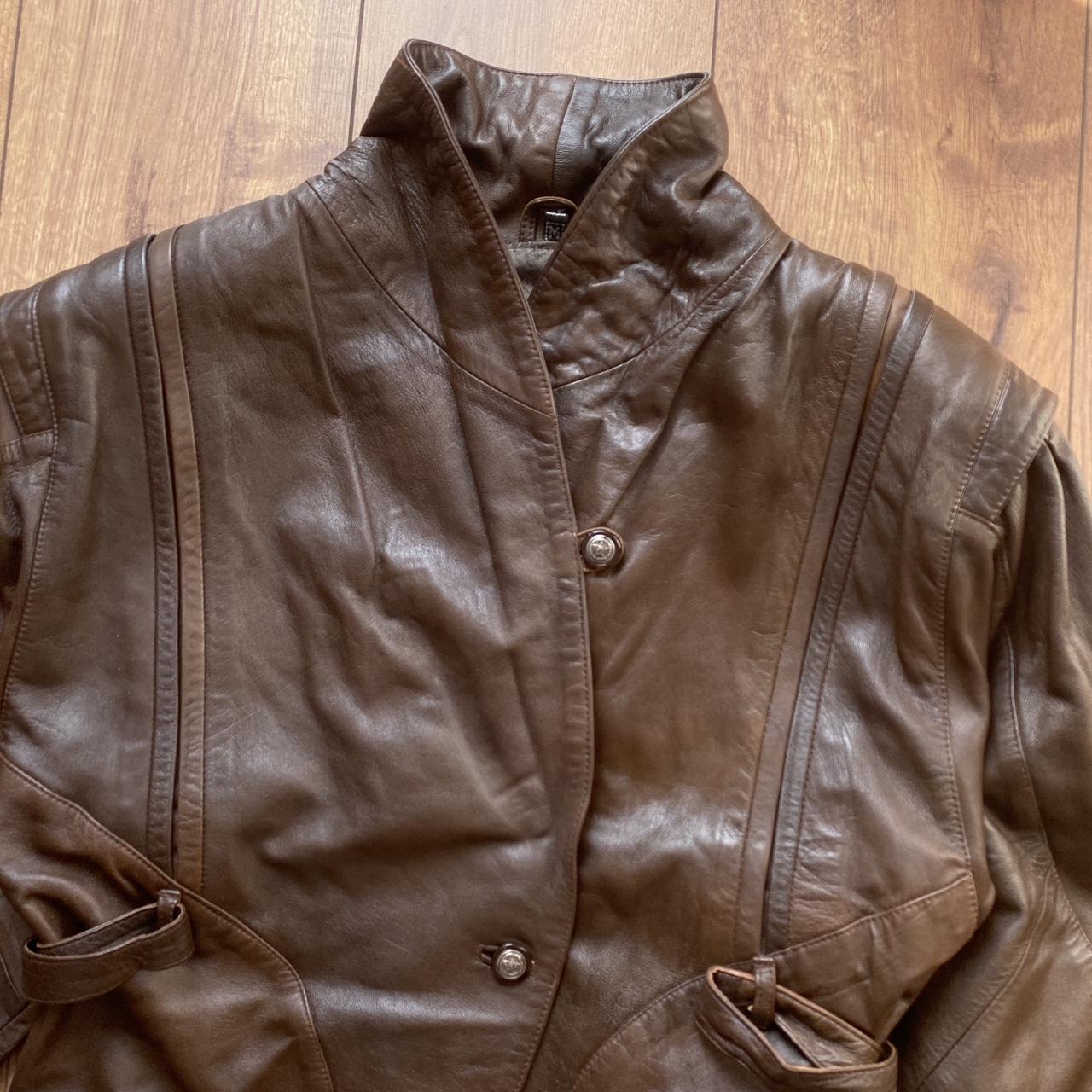 Vintage Echtes Leder Bat Leather Jacket Brown... - Depop