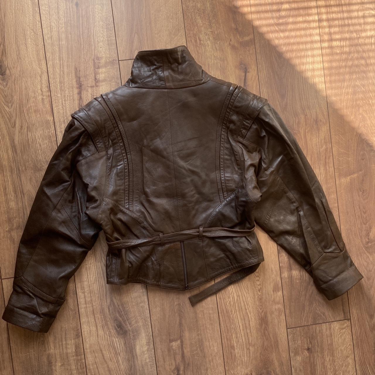 Vintage Echtes Leder Bat Leather Jacket Brown... - Depop