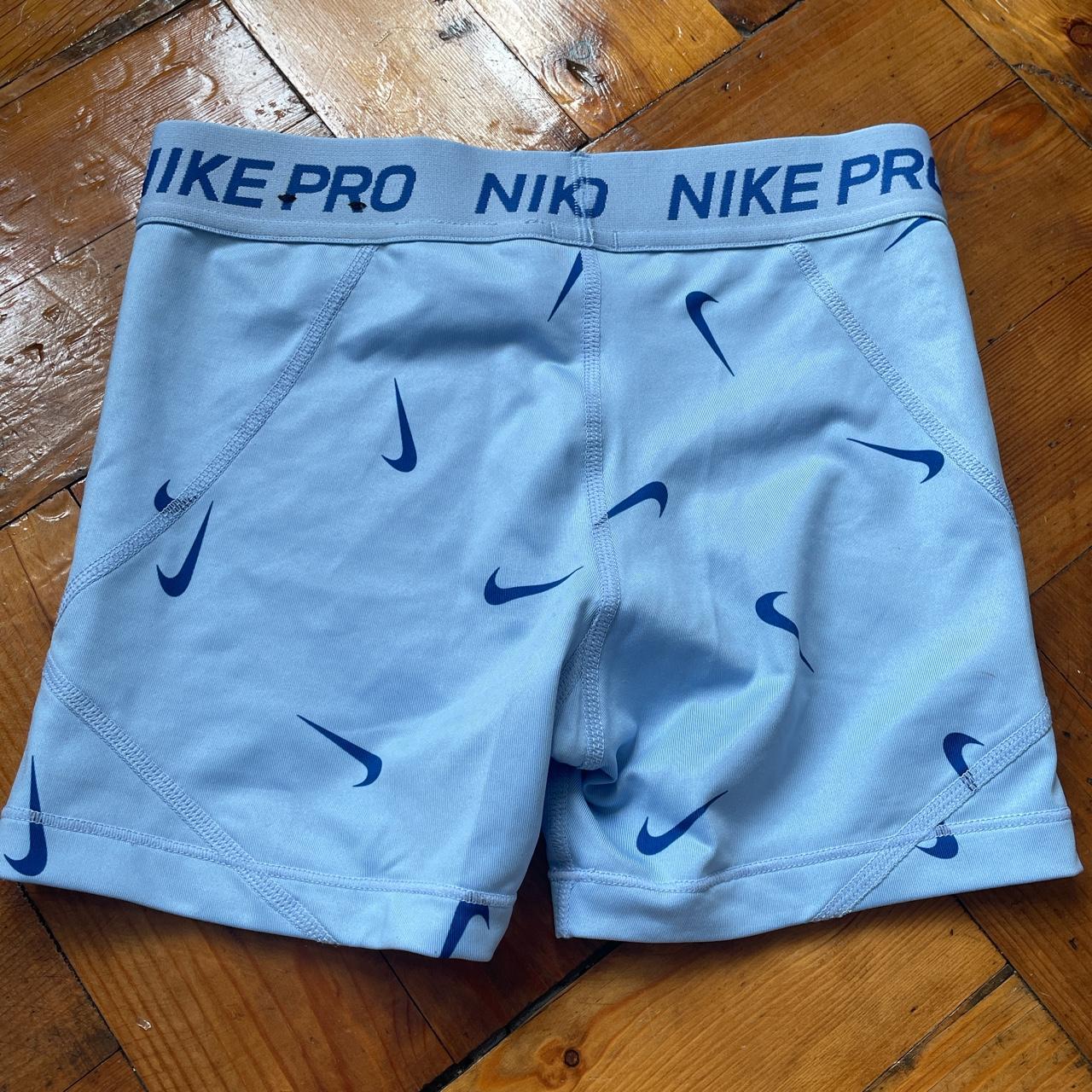 Nike pro shorts Baby blue with royal blue swoosh... - Depop