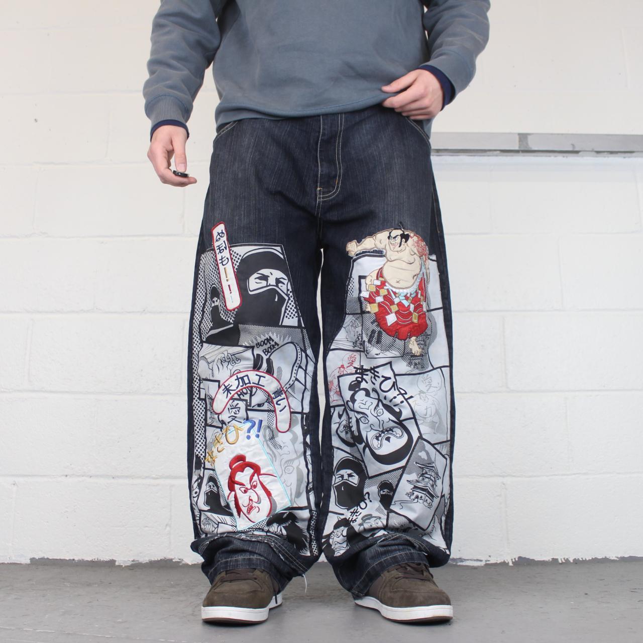 No 83 Sumo embroidered jeans Baggy wide leg denim... - Depop