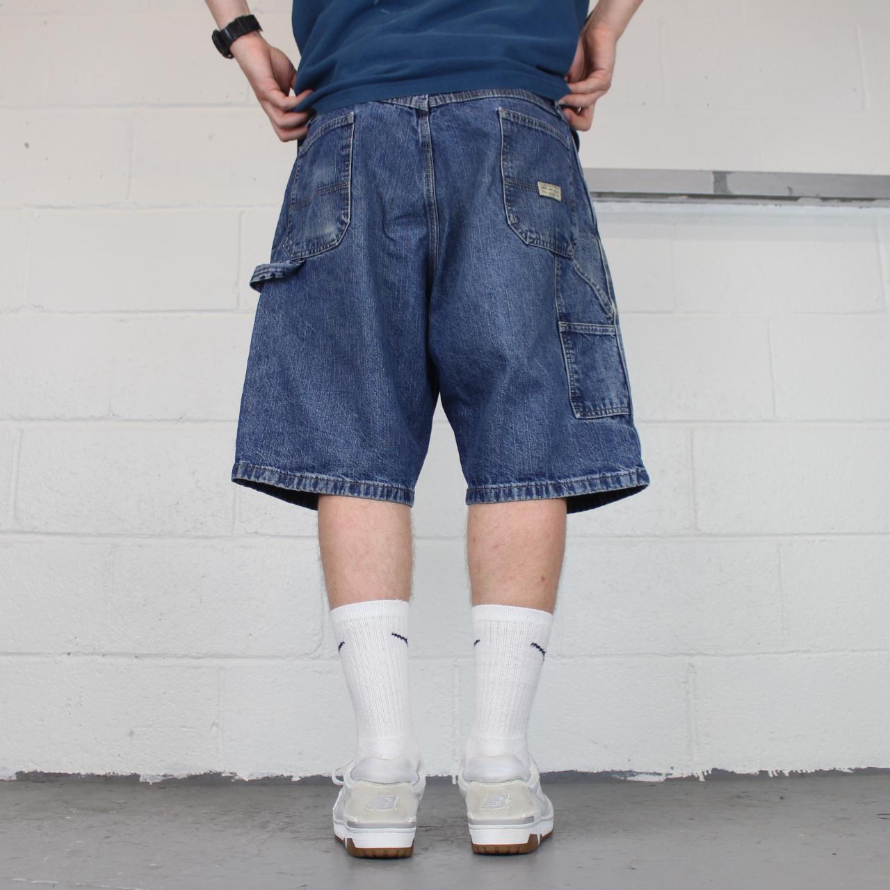 Blue carpenter jorts Loose Wrangler rap skate cargo... - Depop