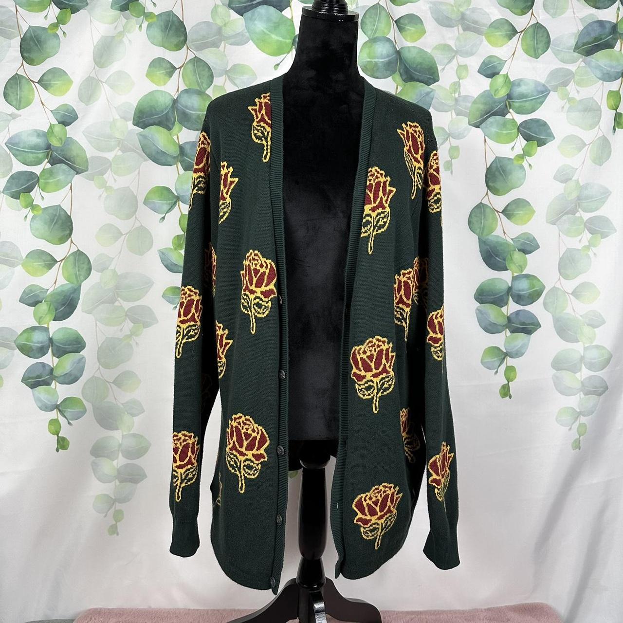 Knit vans floral rose pattern cardigan size medium... - Depop