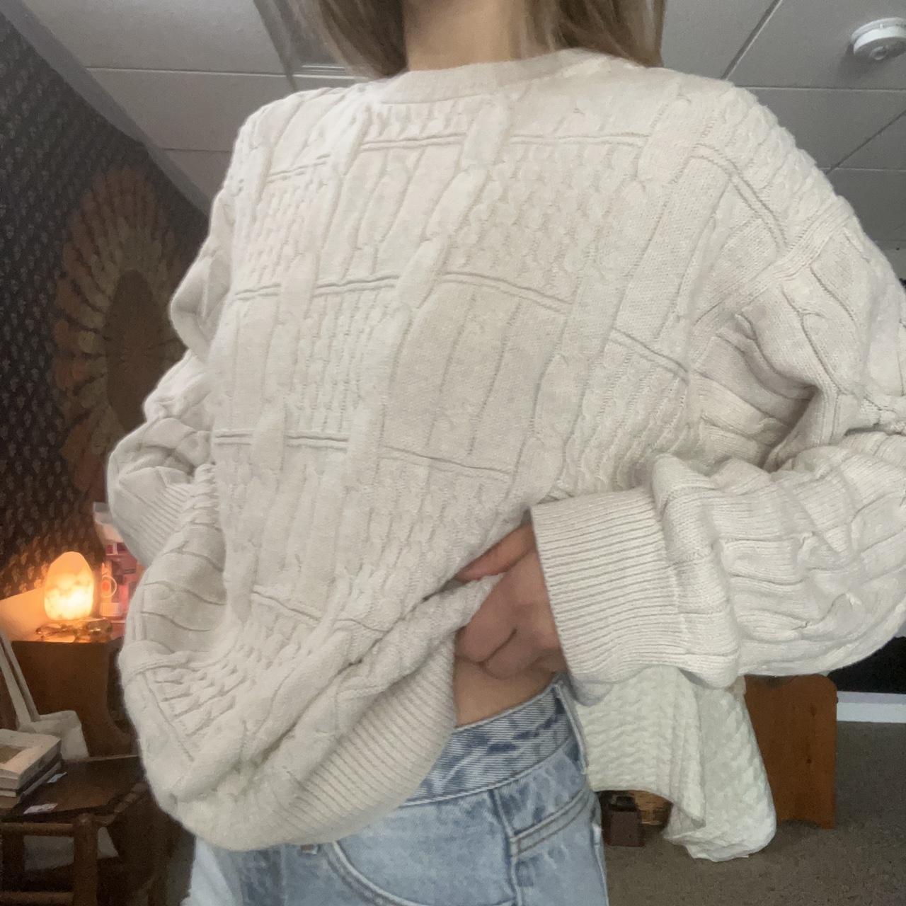 vintage cream / oatmeal colored cable knit sweater a... - Depop