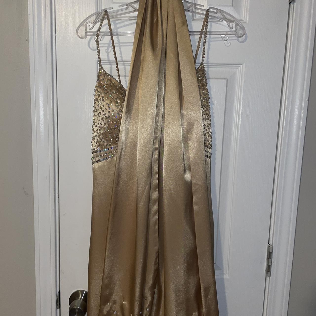 PROM DRESS ALERTTT! satin rouge gold with diamonds... | Depop