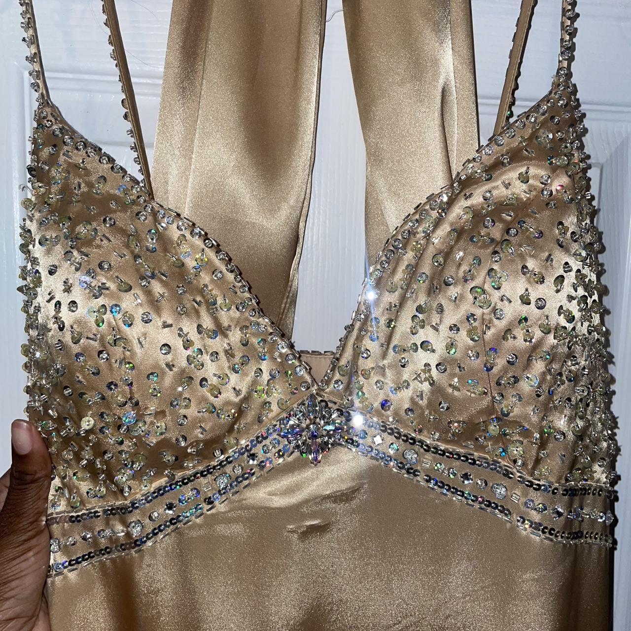 PROM DRESS ALERTTT! satin rouge gold with diamonds... | Depop