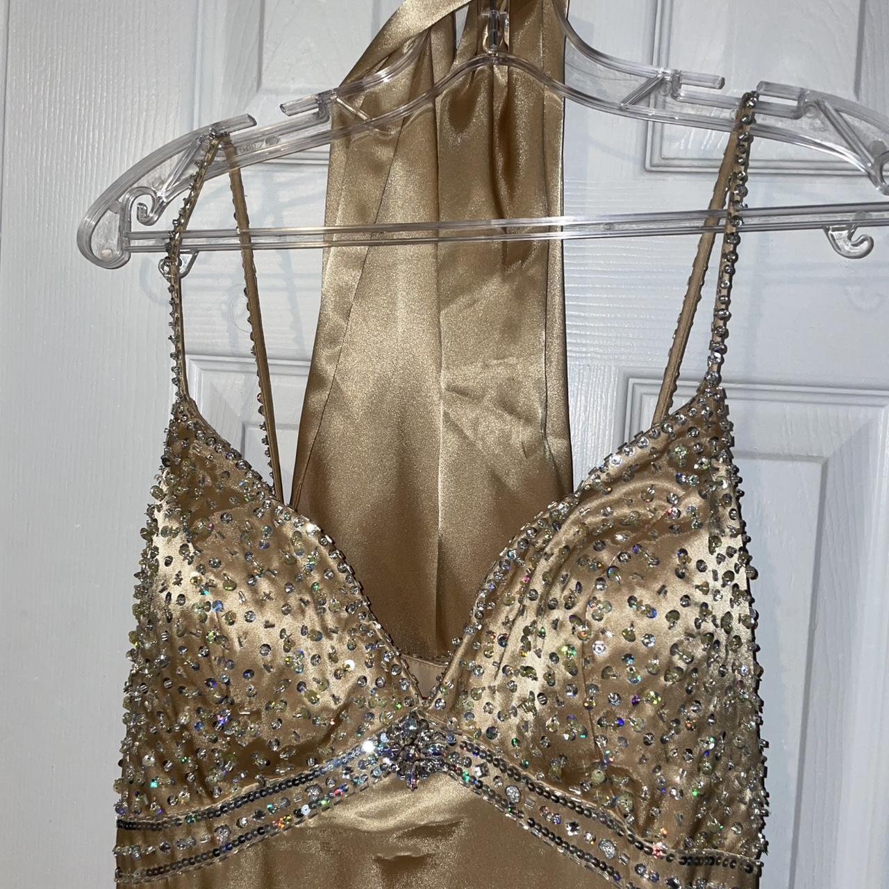 PROM DRESS ALERTTT! satin rouge gold with diamonds... | Depop