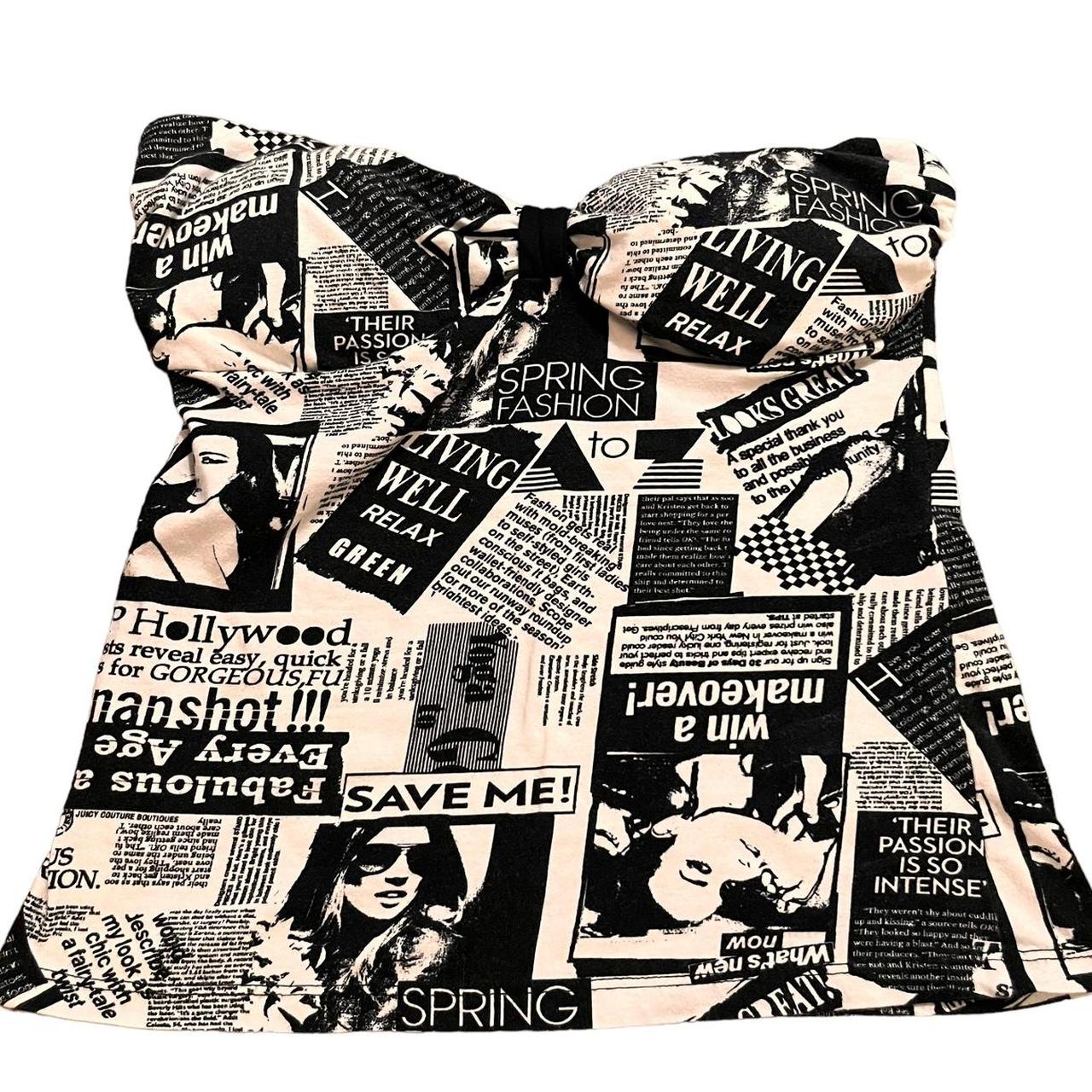 Y2k newspaper printed all over tube top Great... - Depop