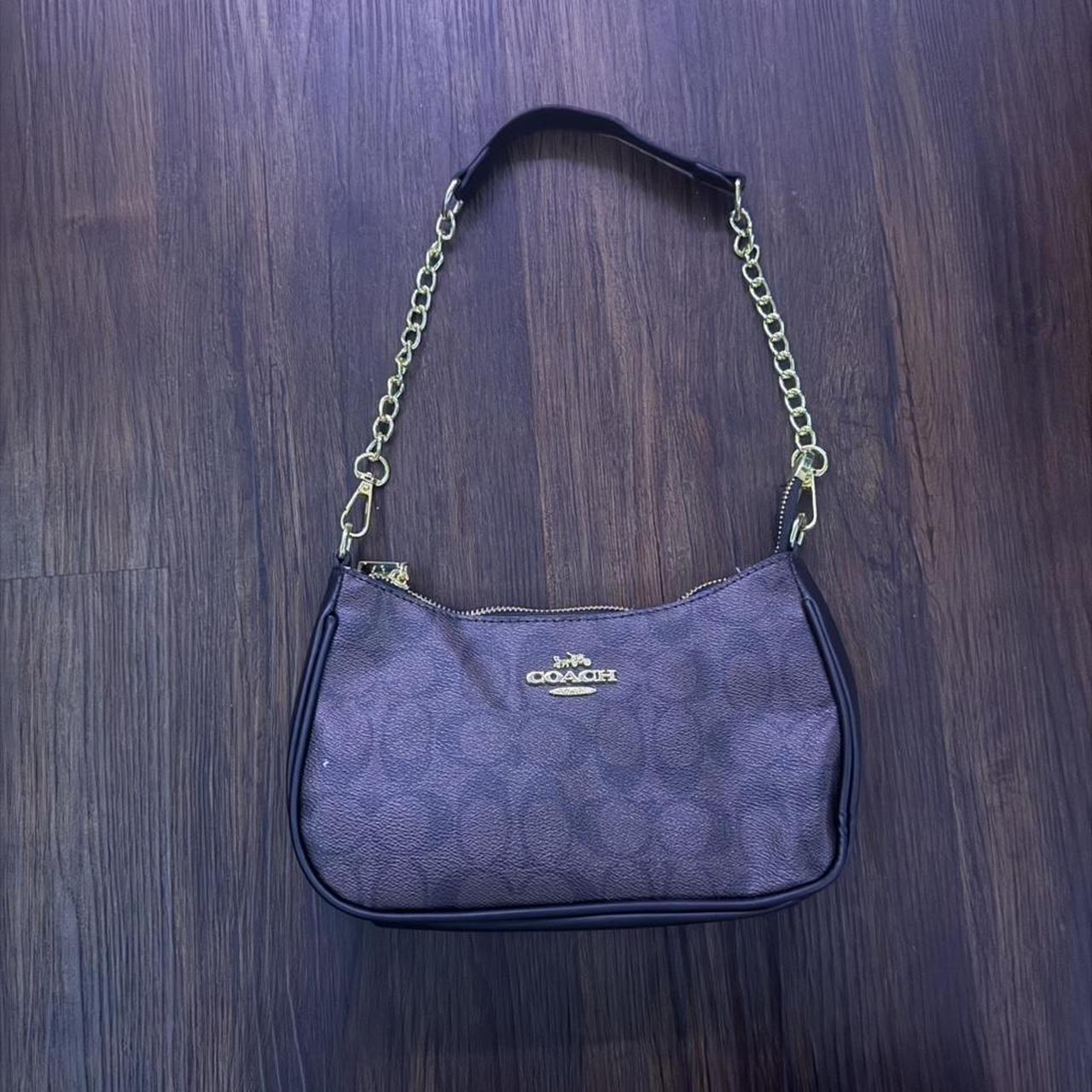 Coach brown and black shoulder bag with gold chain... | Depop