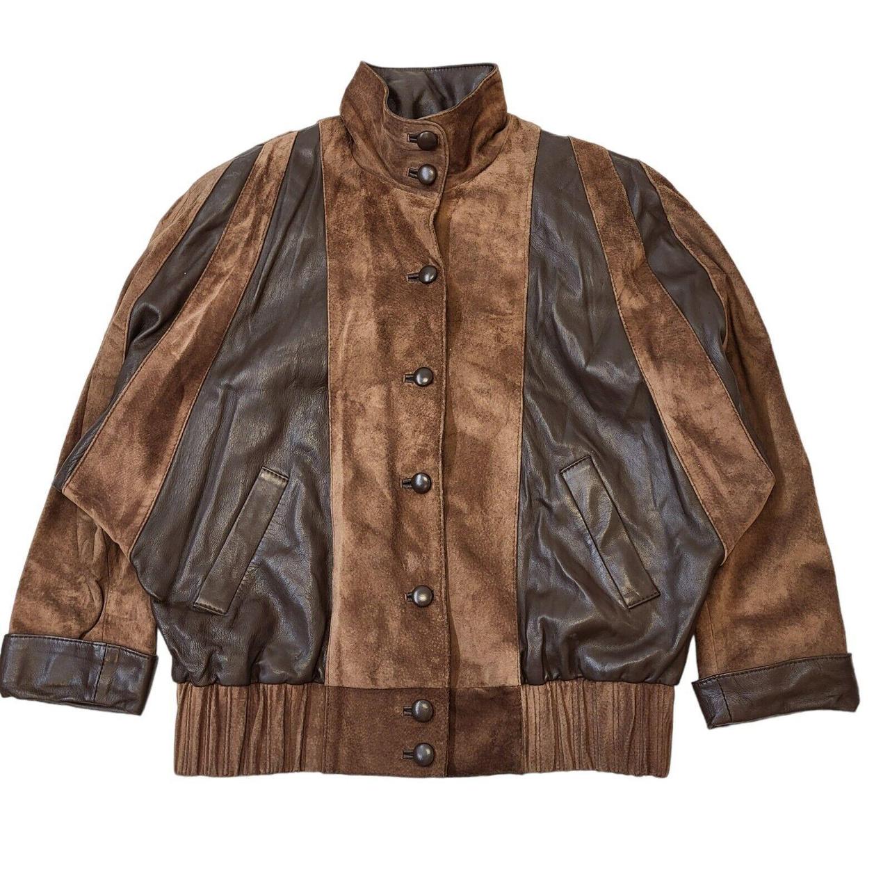 Prieto Vintage 80s Brown Button Leather Batwing... - Depop