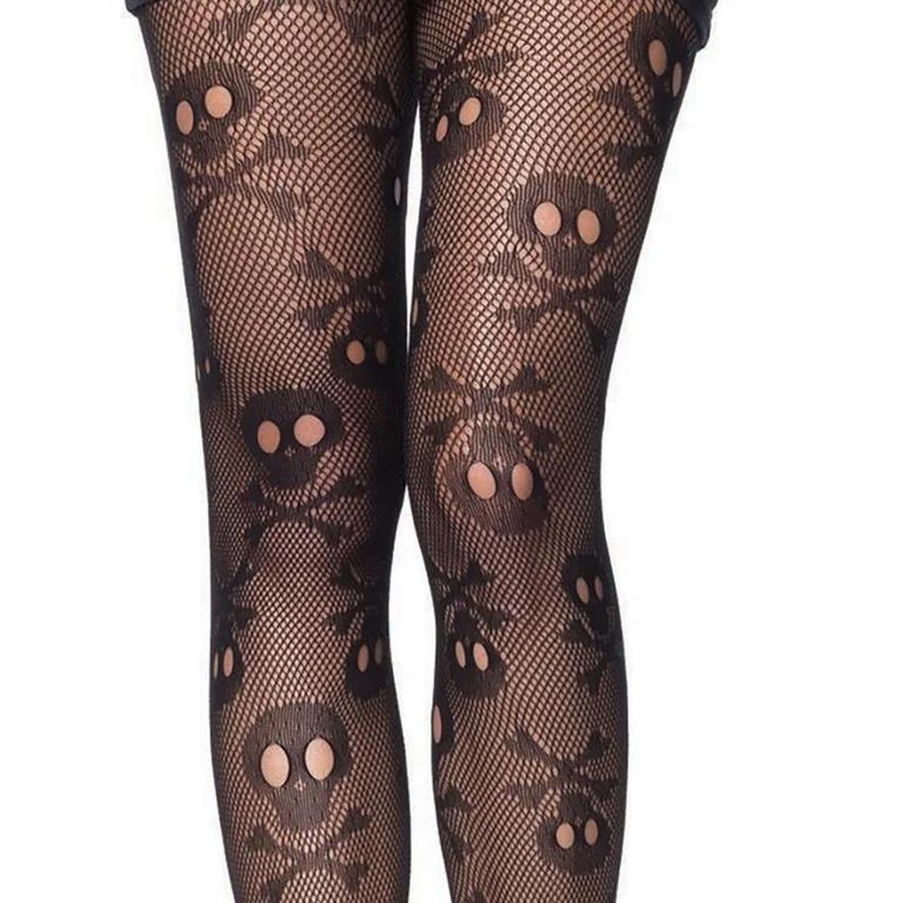 Hot Topic skull and crossbones fishnet tights Super... - Depop