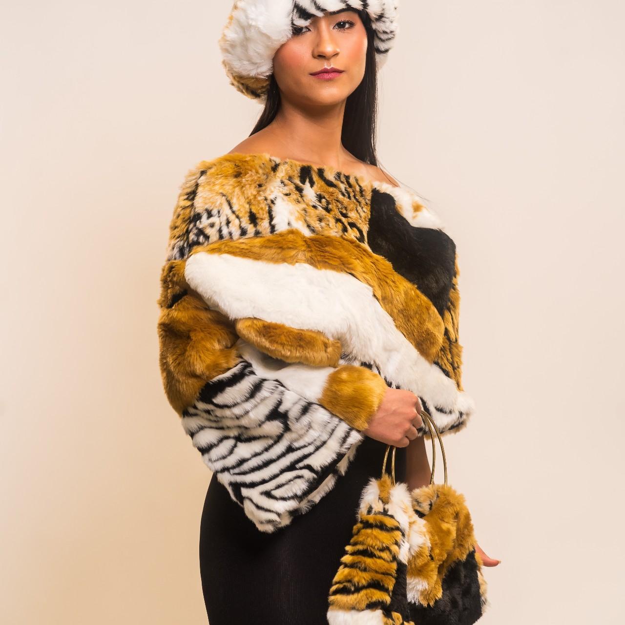 Faux fur handmade hat, shawl handbag tiger print... - Depop