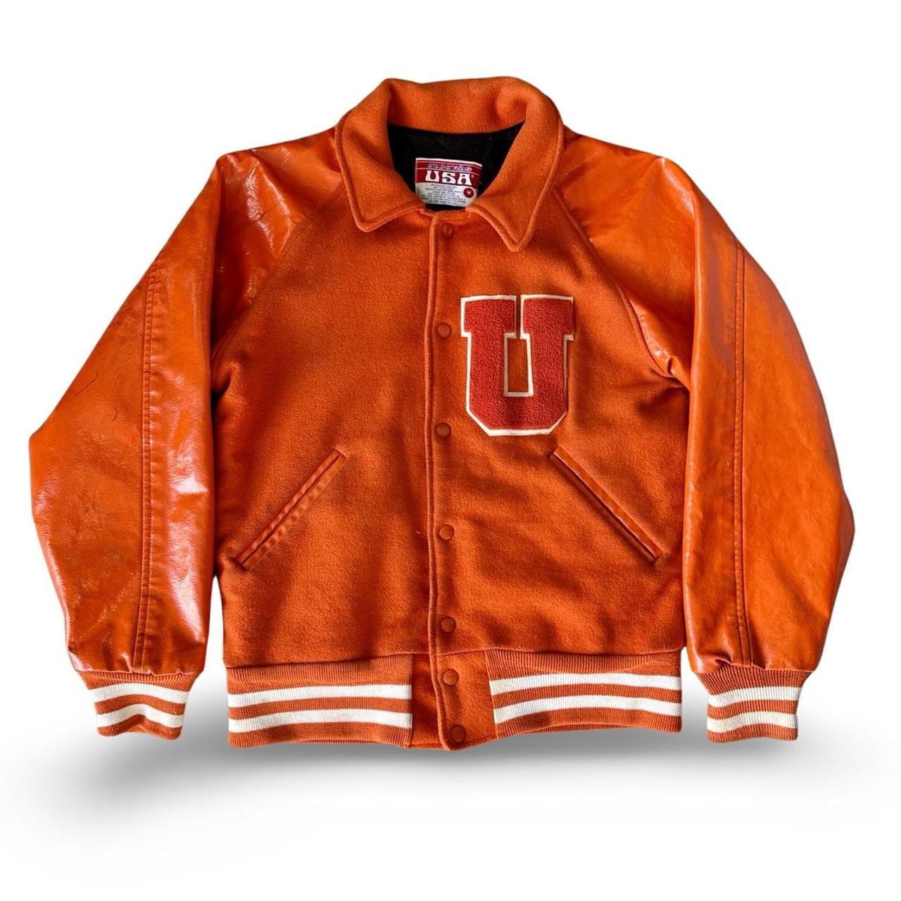 USA 90s Premium Leather/Wool College Varsity Jacket... - Depop
