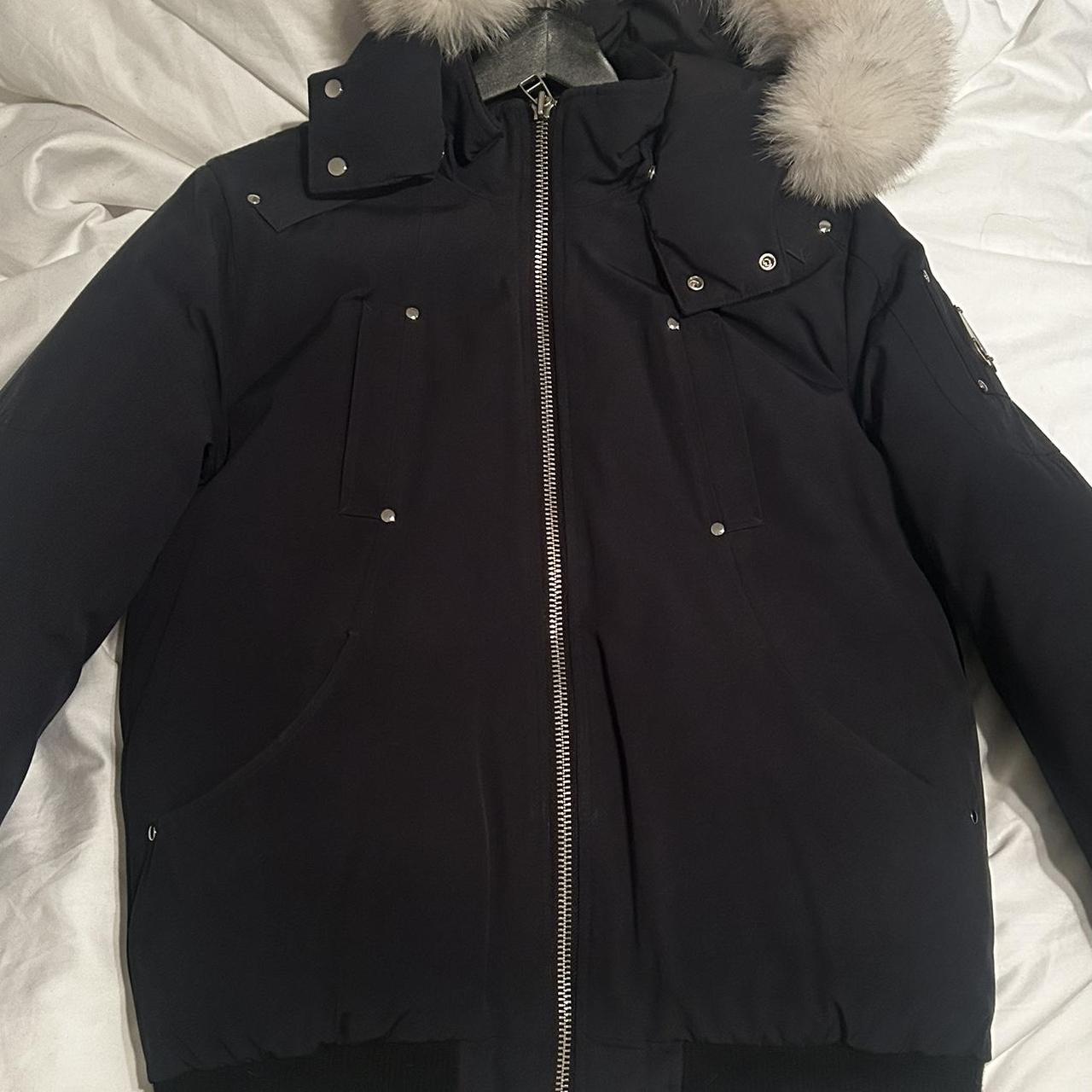 navy blue white fur moose knuckle worn only a few... | Depop
