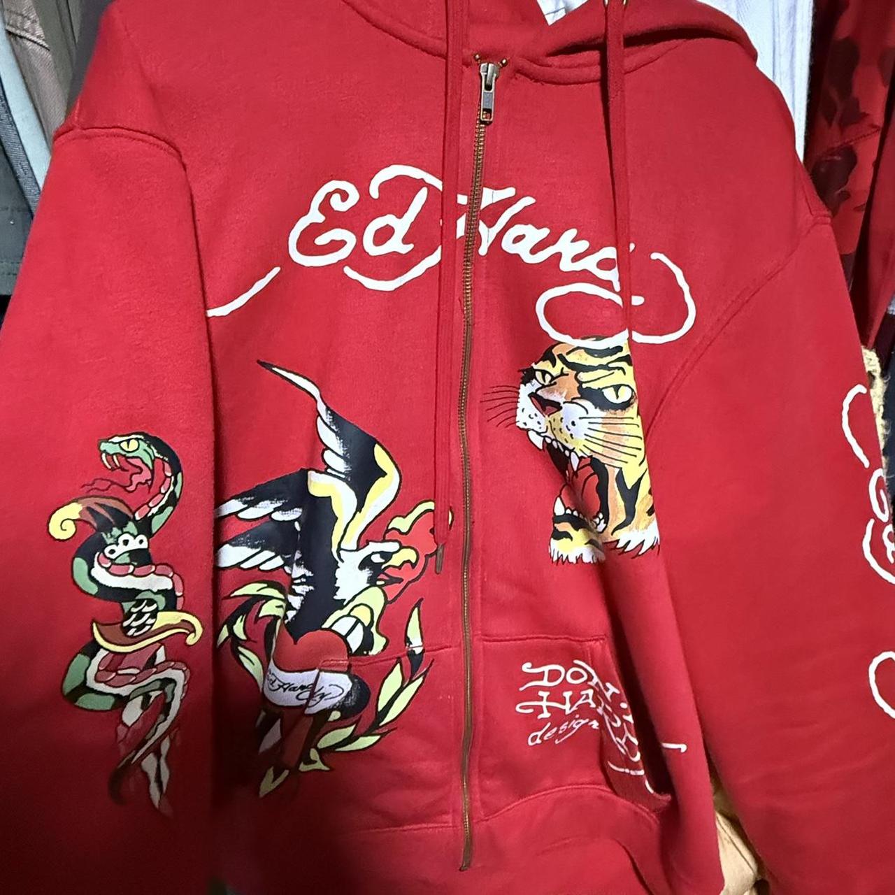 Ed Hardy red and black hoodie #EdHardy | Depop