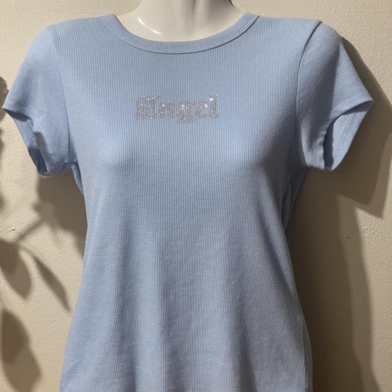 Baby blue rhinestone angel shirt!😍 It’s a large but... - Depop