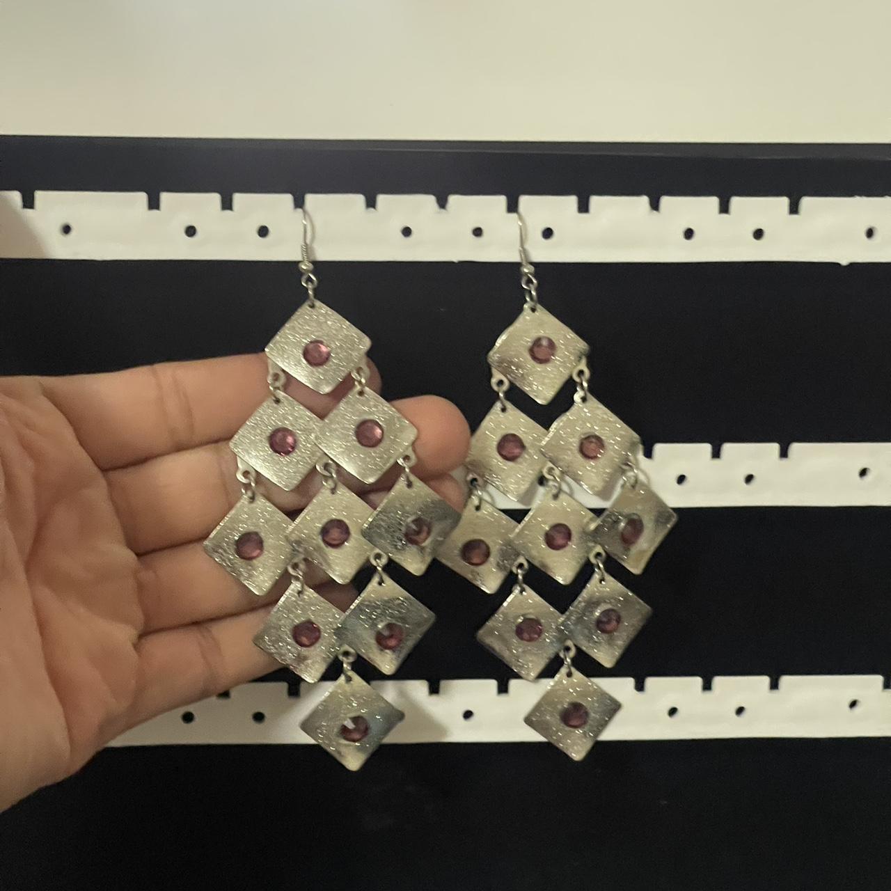 Super cute silver with pink gems dangle earrings!🩷... - Depop