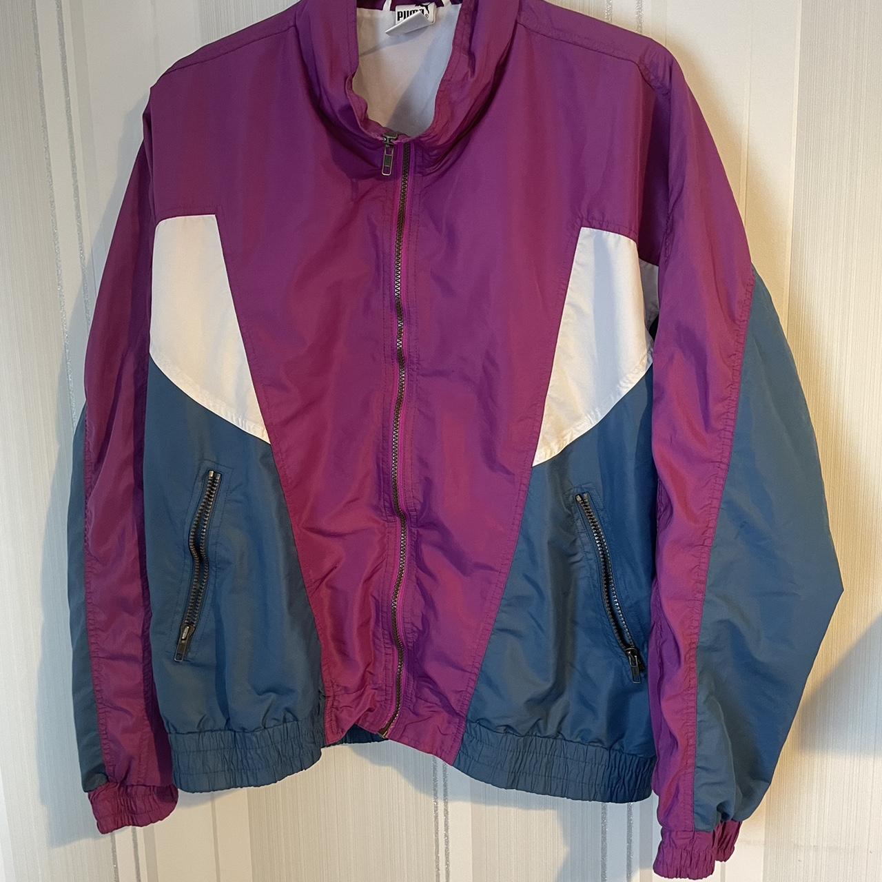 Vintage Puma 90s windbreaker track jacket purple... - Depop