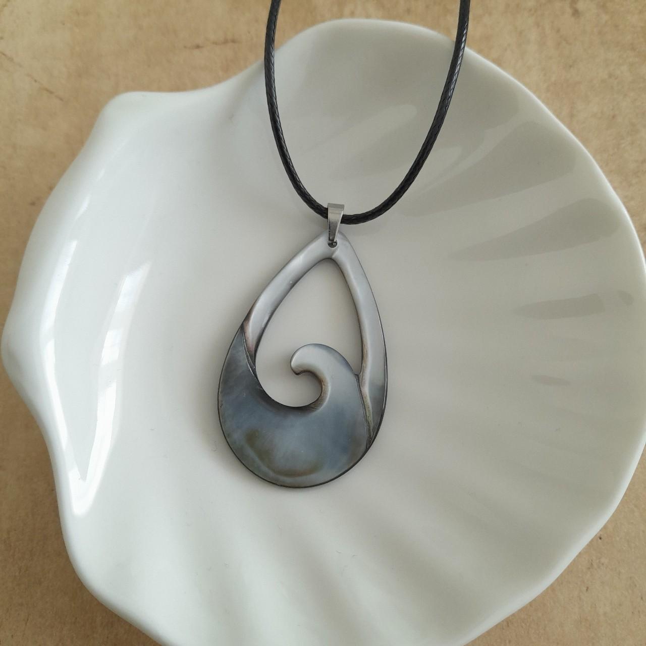 Mother Of Shell Drop Pendant Cord Necklace Drop... - Depop