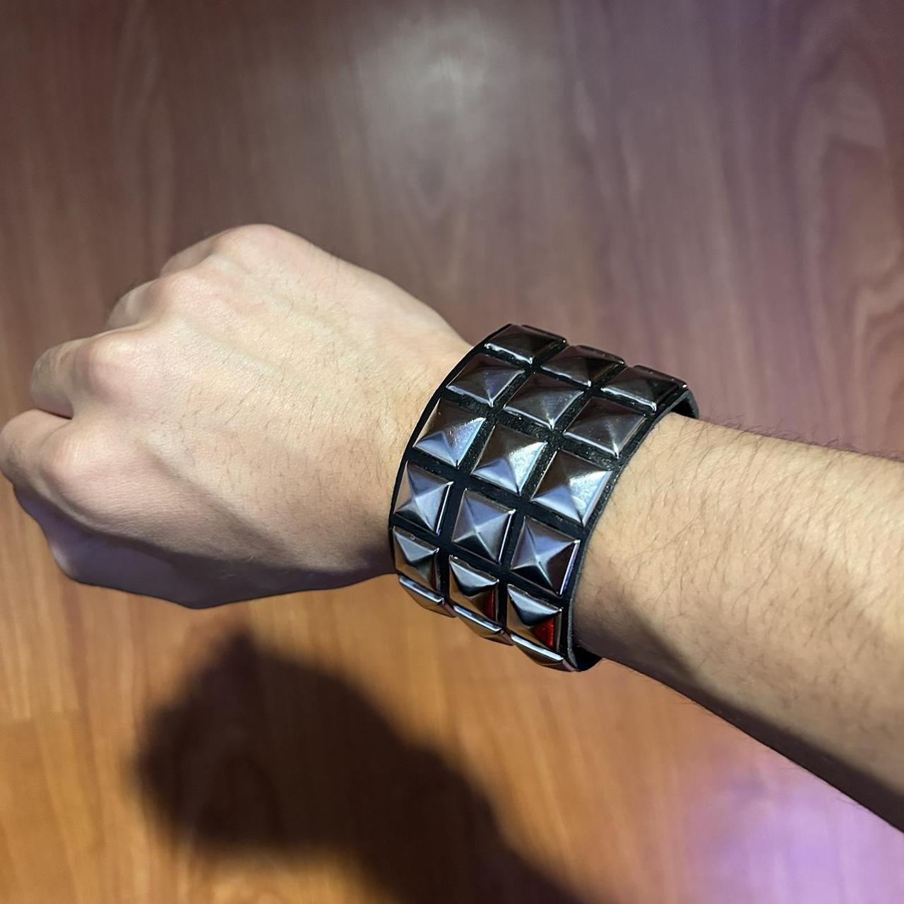 0060 - Triple-Row Pyramid Studded Bracelet FREE... | Depop