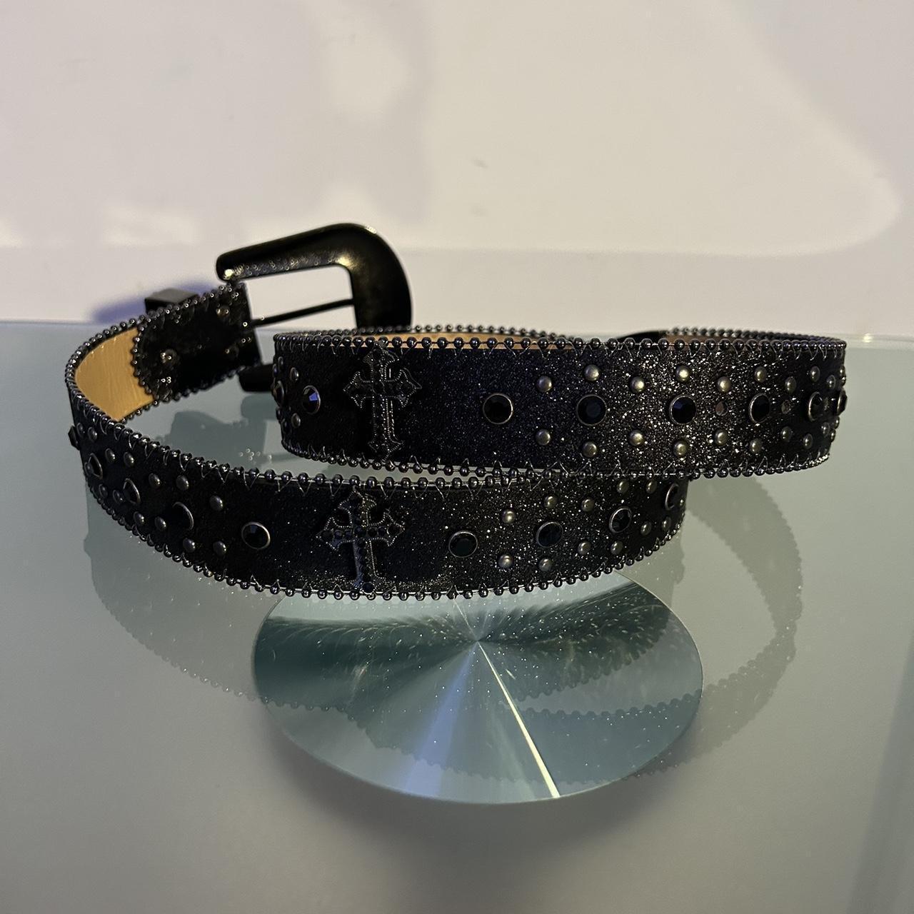 A3 - Y2K Cross Rhinestone Belt (black) FREE... - Depop