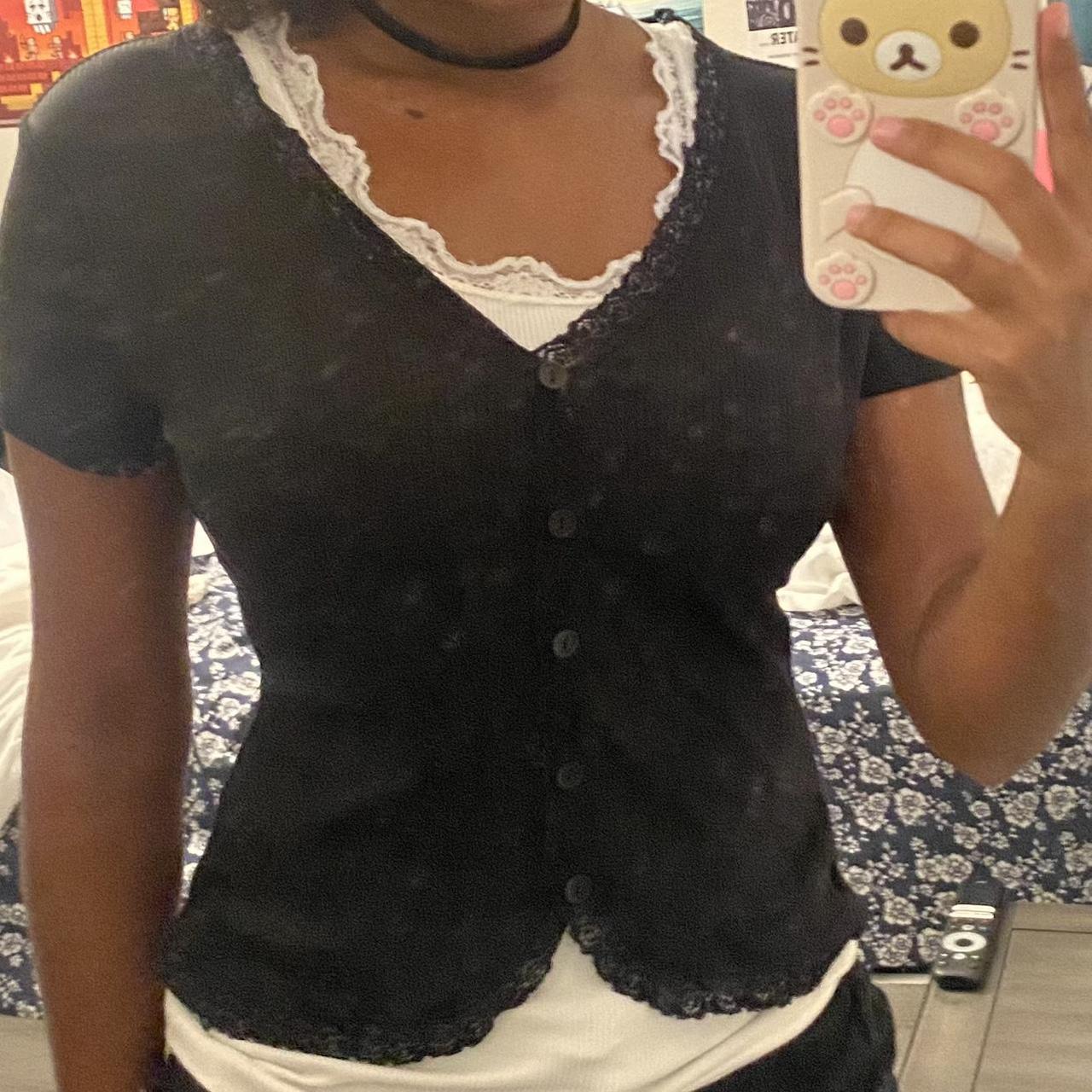 black laced top ♡ size M ♡ worn once ♡ fake... - Depop