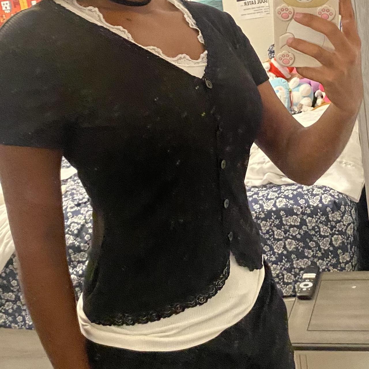 black laced top ♡ size M ♡ worn once ♡ fake... - Depop