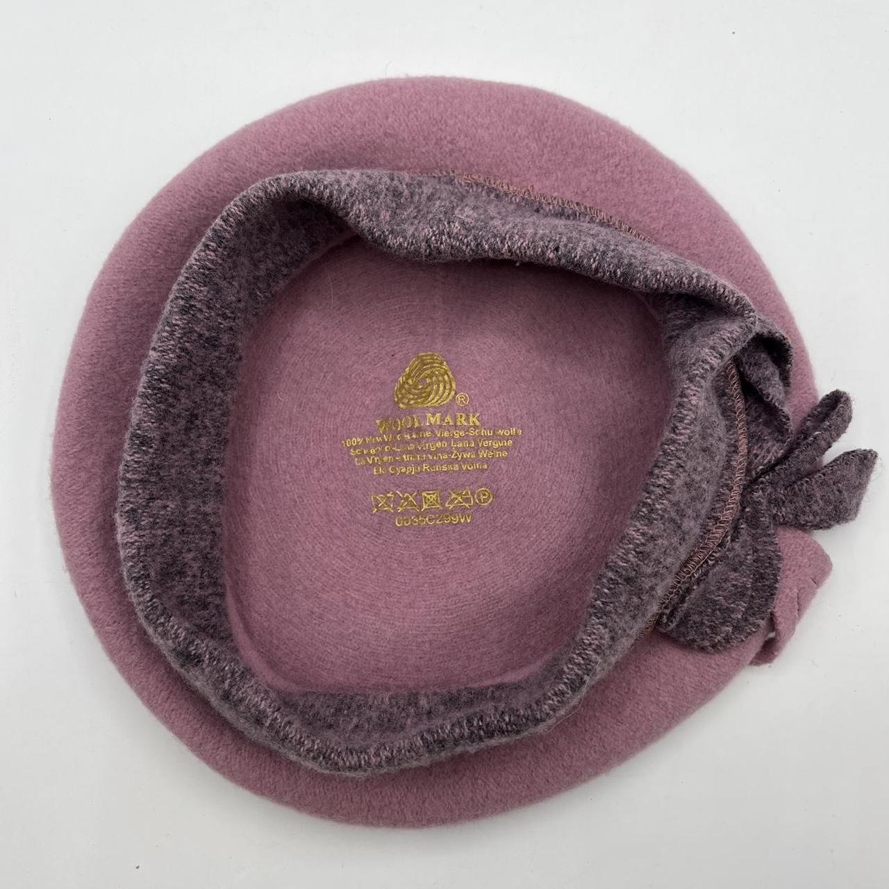 Woolmark Lilac/Lavendar Purple Beret with Leaf/Bow... - Depop